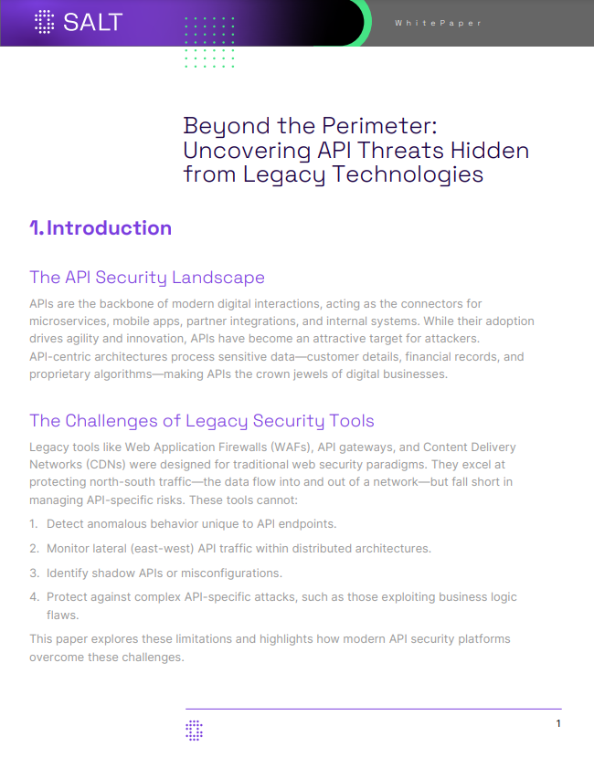 Salt Security: Beyond the Perimeter: Uncovering API Threats Hidden from Legacy Technologies